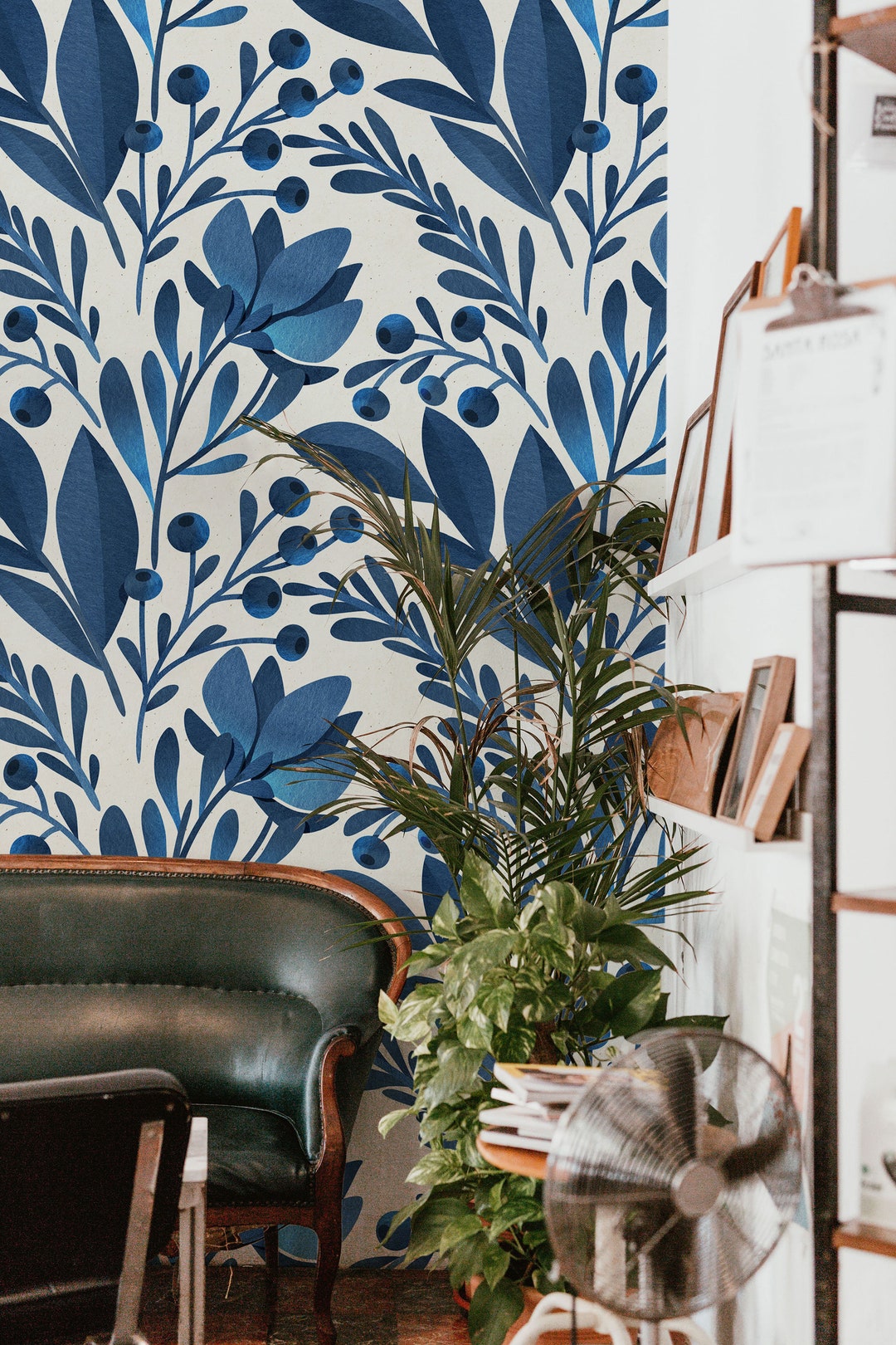 Boho Blueberries Peel and Stick Wallpaper | Scandinavian Design for ...