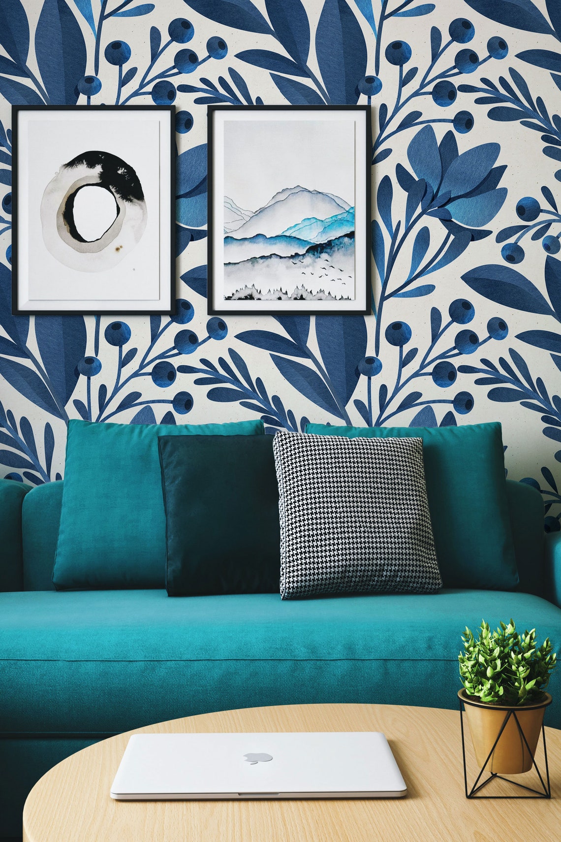 Boho Blueberries Peel and Stick Wallpaper | Scandinavian Design for ...