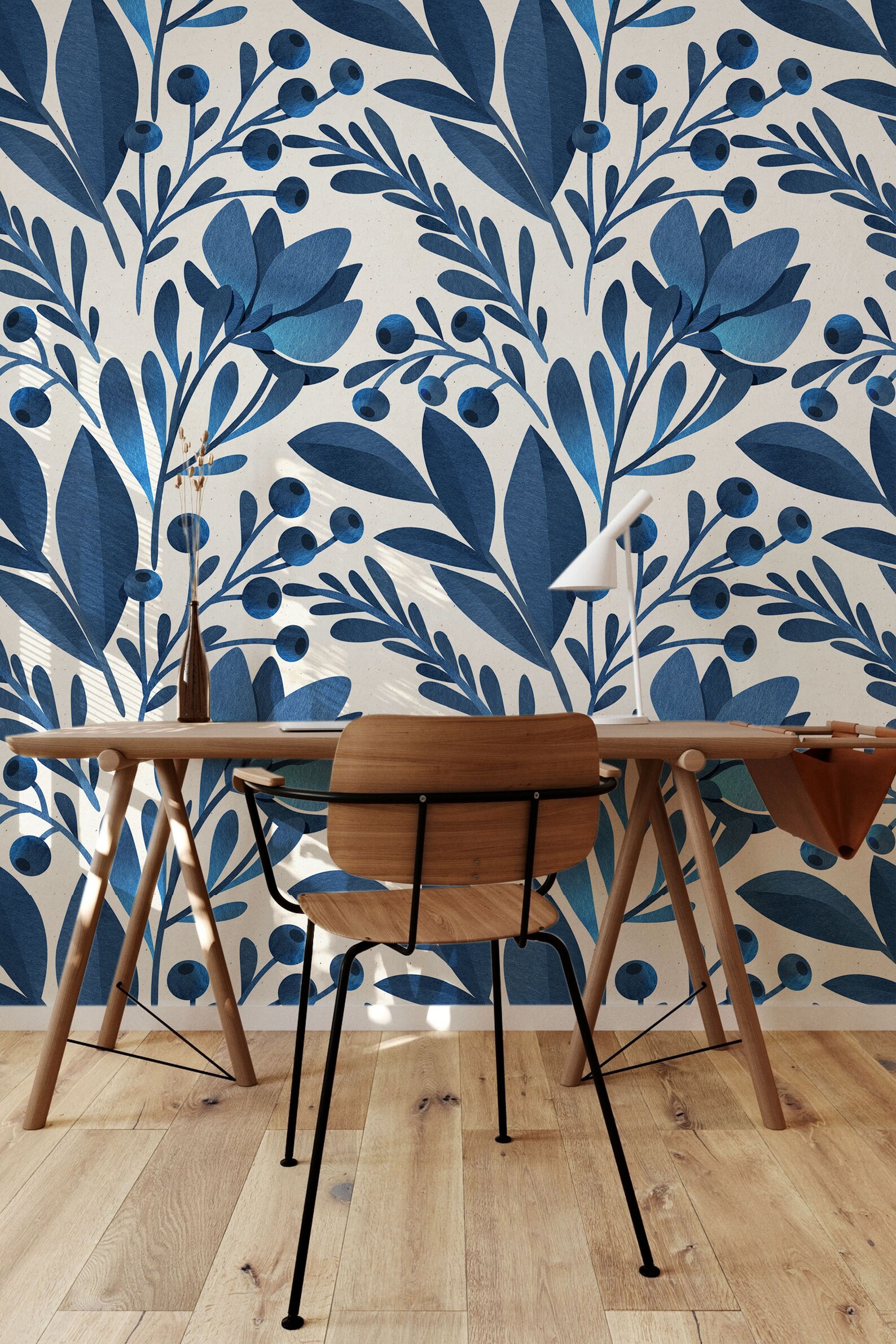 Boho Blueberries Peel and Stick Wallpaper | Scandinavian Design for ...