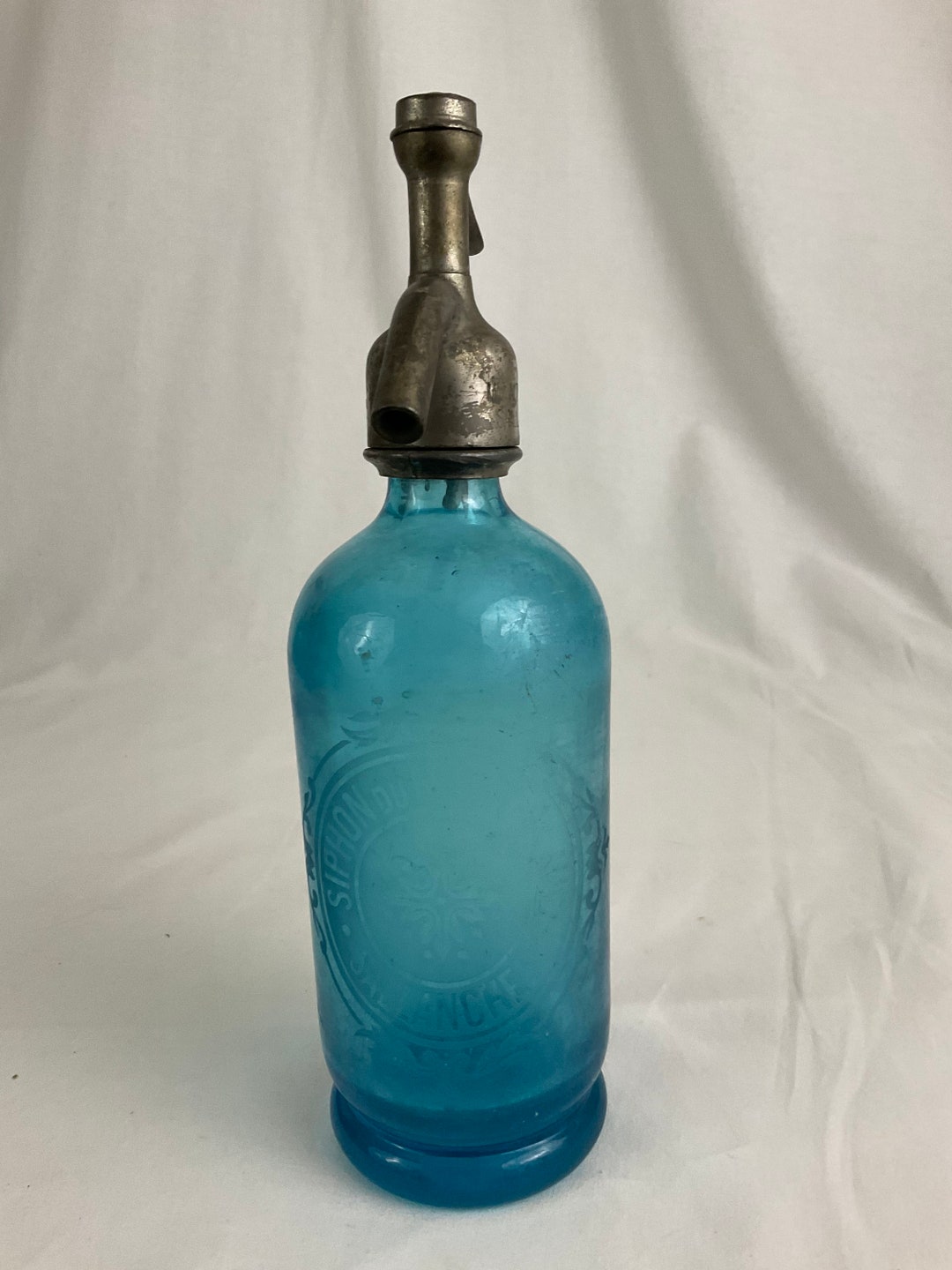 Small Seltzer Water Siphon in Engraved Blue Crystal Mont Blanc Siphon ...