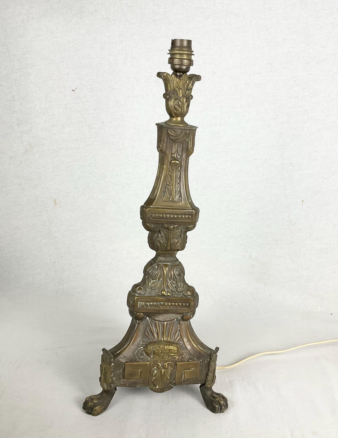 Candelabra Lamp Base Church Claw Base in Embossed Brass Vintage Shabby ...