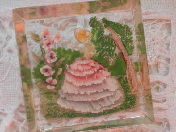 Vintage Pink Crinoline Lady in a Garden Plastic Reverse Carved - Etsy