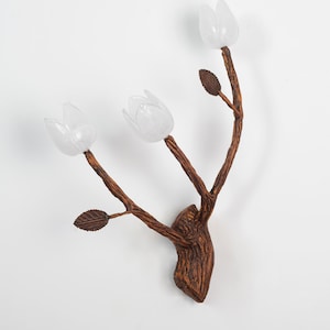 Rustic Farmhouse Wall Lamp With Tree Branches and Flowers Wall Decor - Etsy