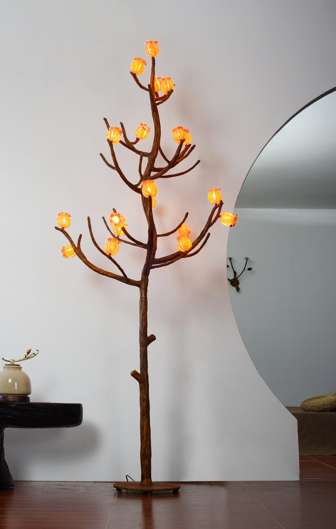 Nordic Rustic Tree Floor Lamp With Magnolia Glass Flowers Modern ...