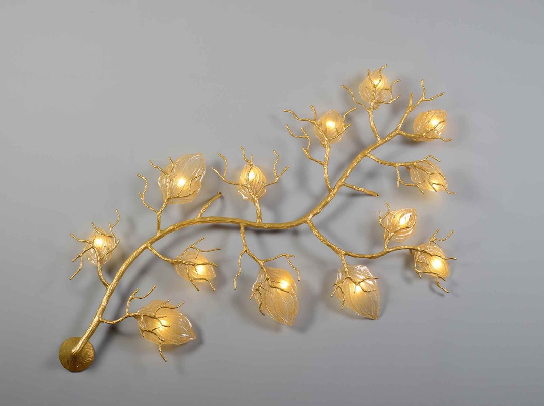 Golden Tree Branch Leaf Wall Lamp: Nature-inspired Sculptures Wall Art ...
