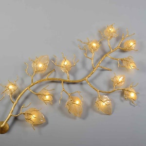 Golden Tree Branch Leaf Wall Lamp: Nature-inspired Sculptures Wall Art ...