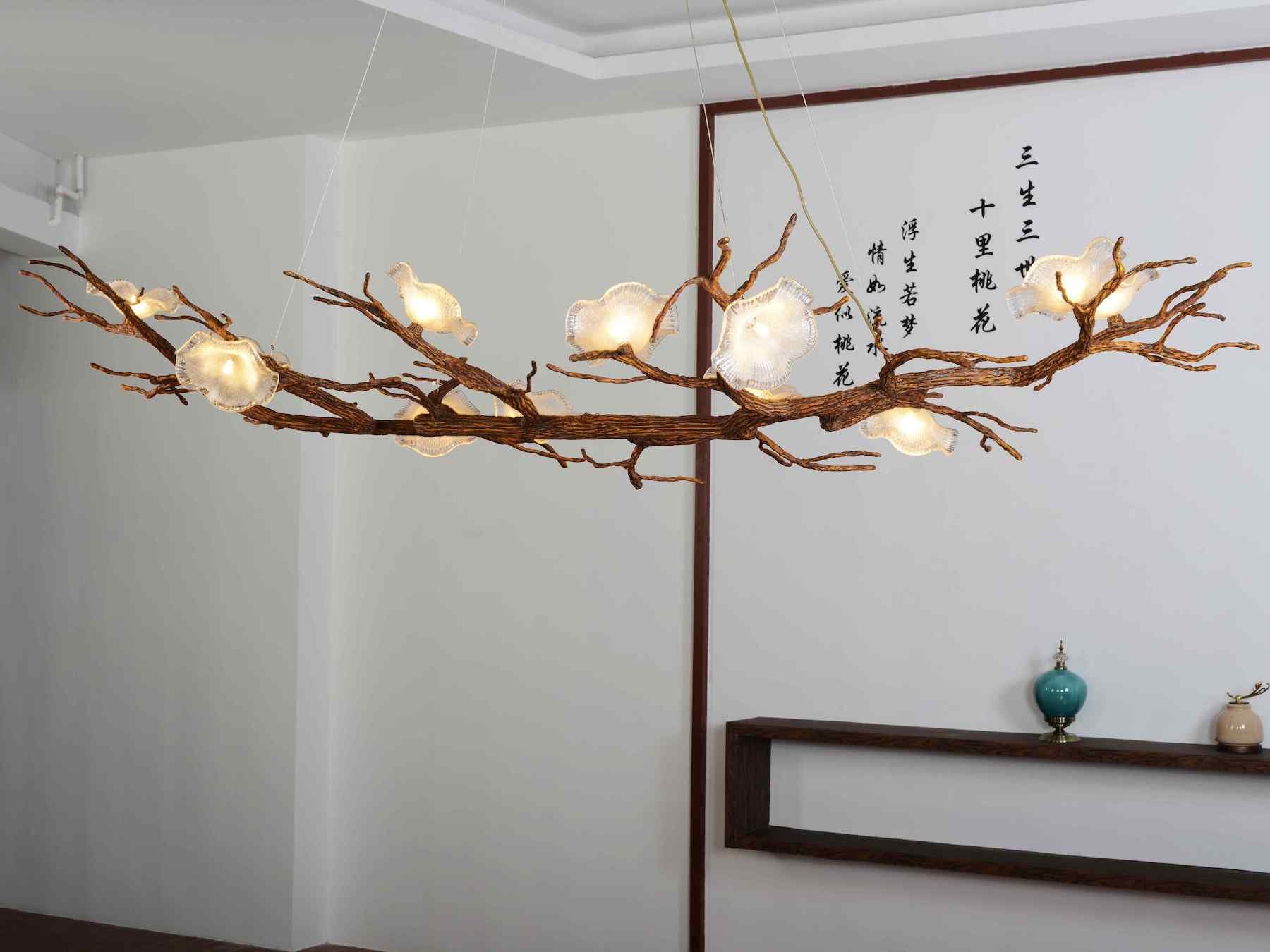12 Lights Lotus Leaf Tree Branch Chandelier Artistic Hanging Pendant ...