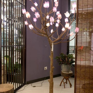 Nordic Rustic Tree Floor Lamp With Magnolia Glass Flowers - Modern ...