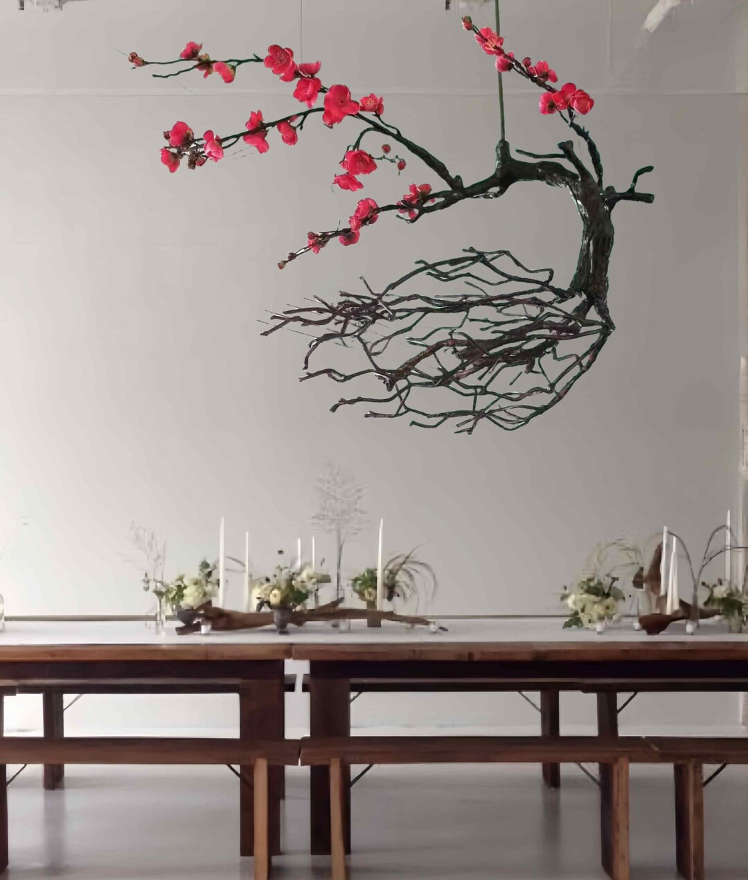 Custom Flower Tree Branch Suspended Sculptural Artwork: Elegant Black ...