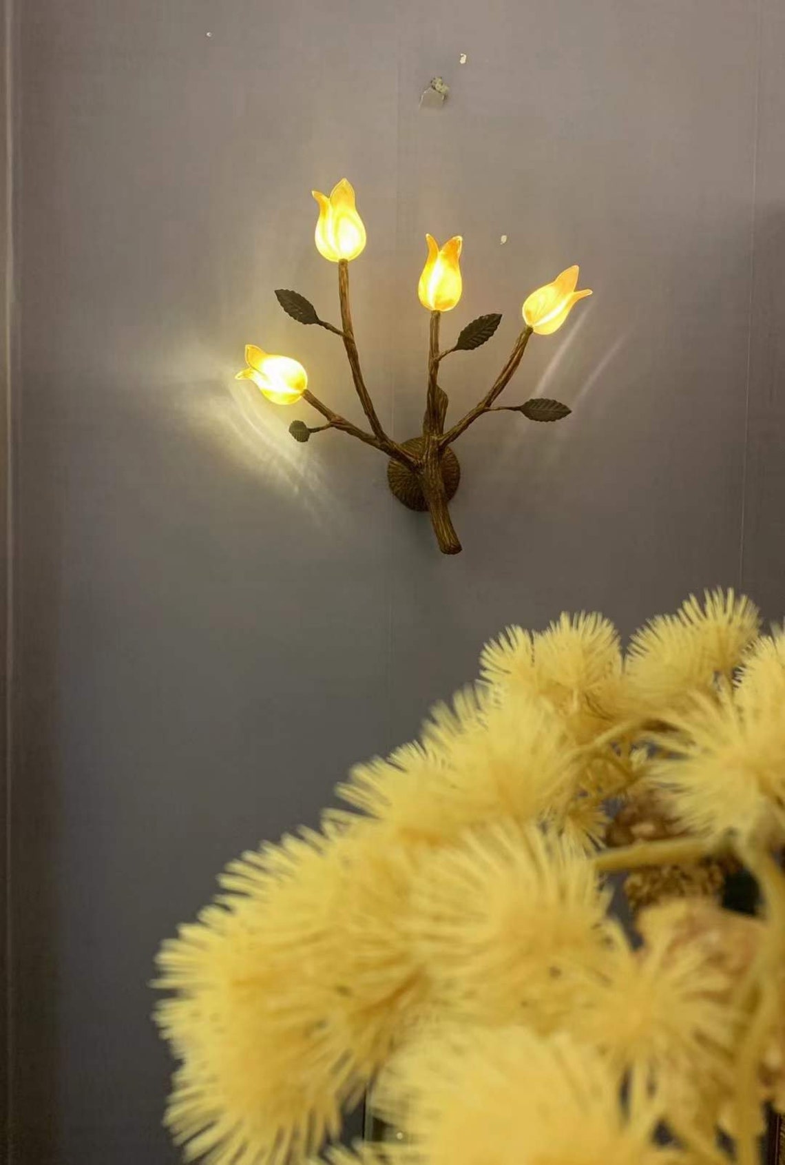 Rustic Farmhouse Wall Lamp With Tree Branches and Flowers Wall Decor - Etsy