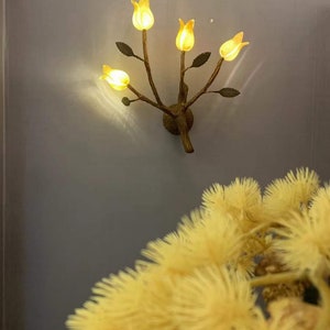 Rustic Farmhouse Wall Lamp With Tree Branches and Flowers Wall Decor - Etsy