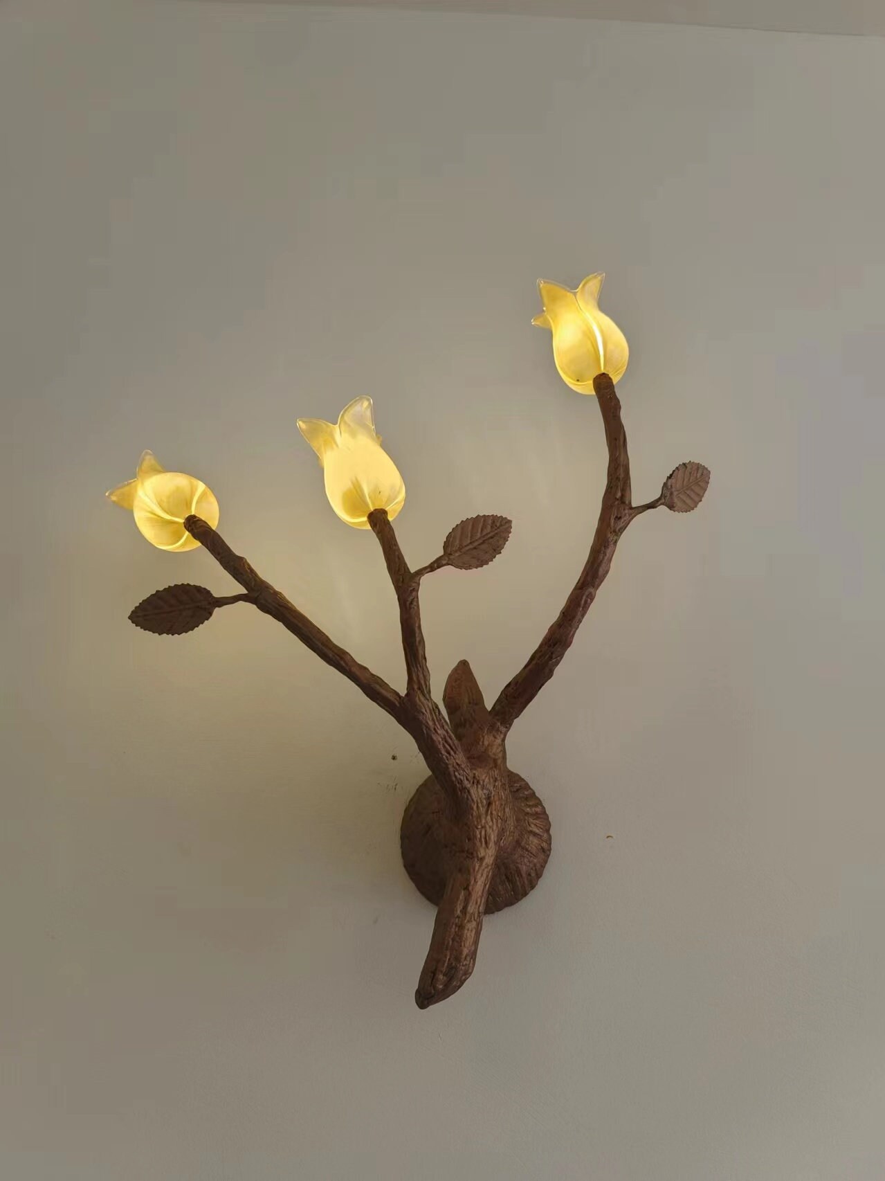 Rustic Farmhouse Wall Lamp With Tree Branches and Flowers Wall Decor - Etsy