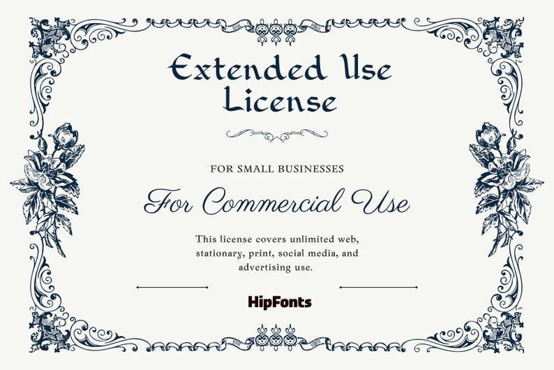 Extended Commerical Use License for Use of 1 Typeface, Font, or ...