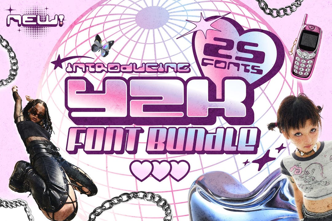 Y2K Font Bundle | 25 Aesthetic Fonts From the Early 2000s for Retro ...