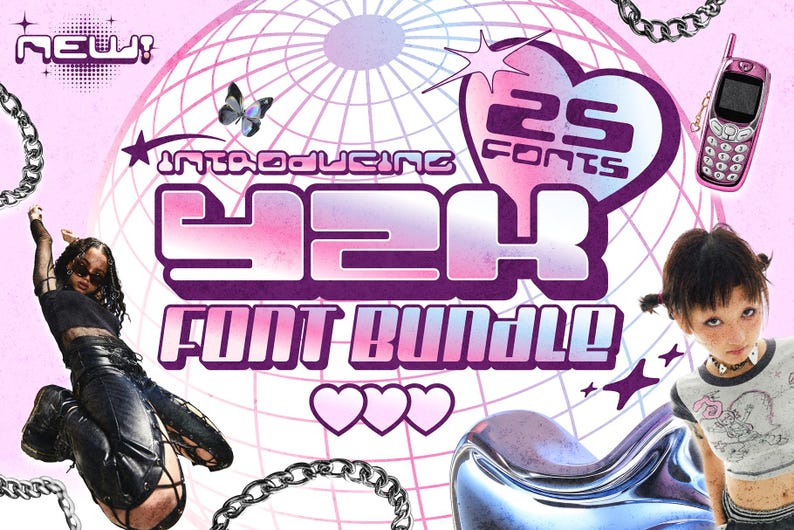 Y2K Font Bundle | 25 Aesthetic Fonts From the Early 2000s for Retro ...