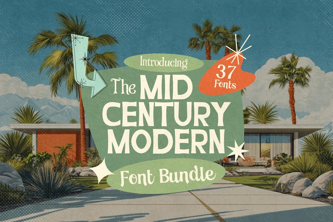 Mid Century Modern Font Bundle! 36 Authentic Fonts From the 1950's and ...