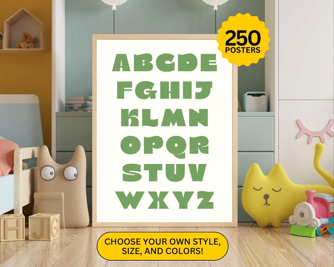 ABC Poster Bundle – 250 Editable SVG Alphabet Wall Art for Kids Rooms ...