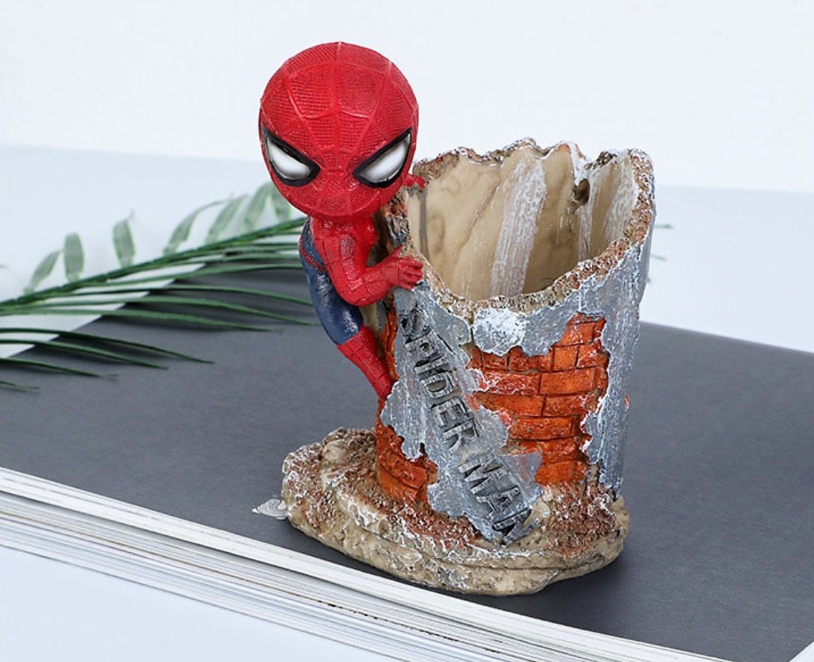 Spider Man Pen Holder Cute Spiderman Cartoon Anime Marvel Hero Model ...