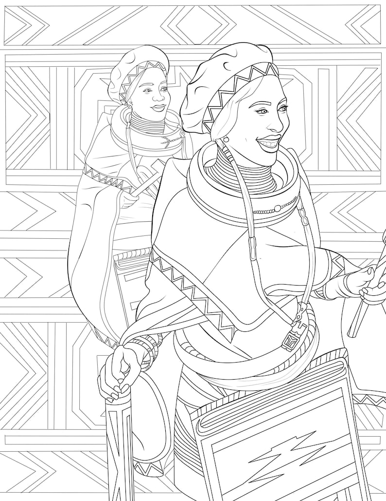 African Coloring Page Dancing Ndebele Woman South Africa - Etsy