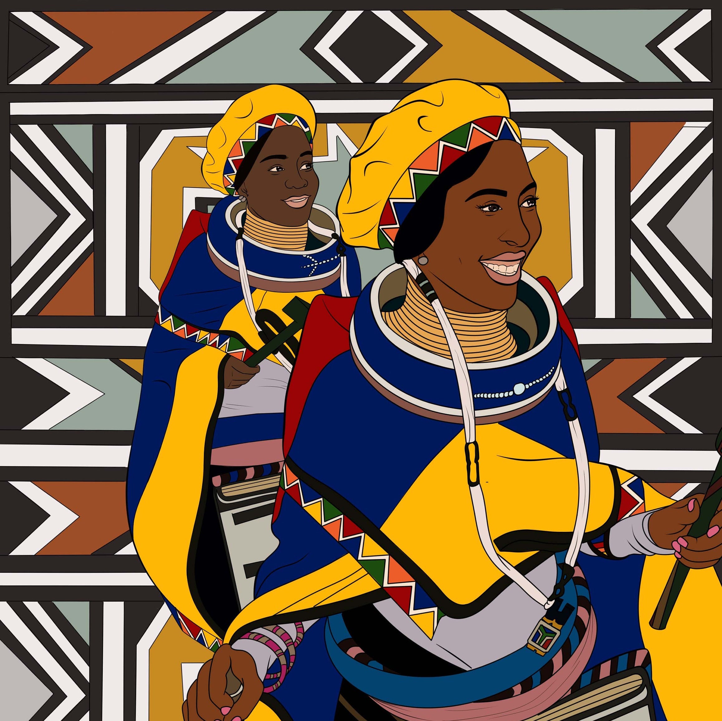 African Coloring Page Dancing Ndebele Woman South Africa - Etsy Denmark