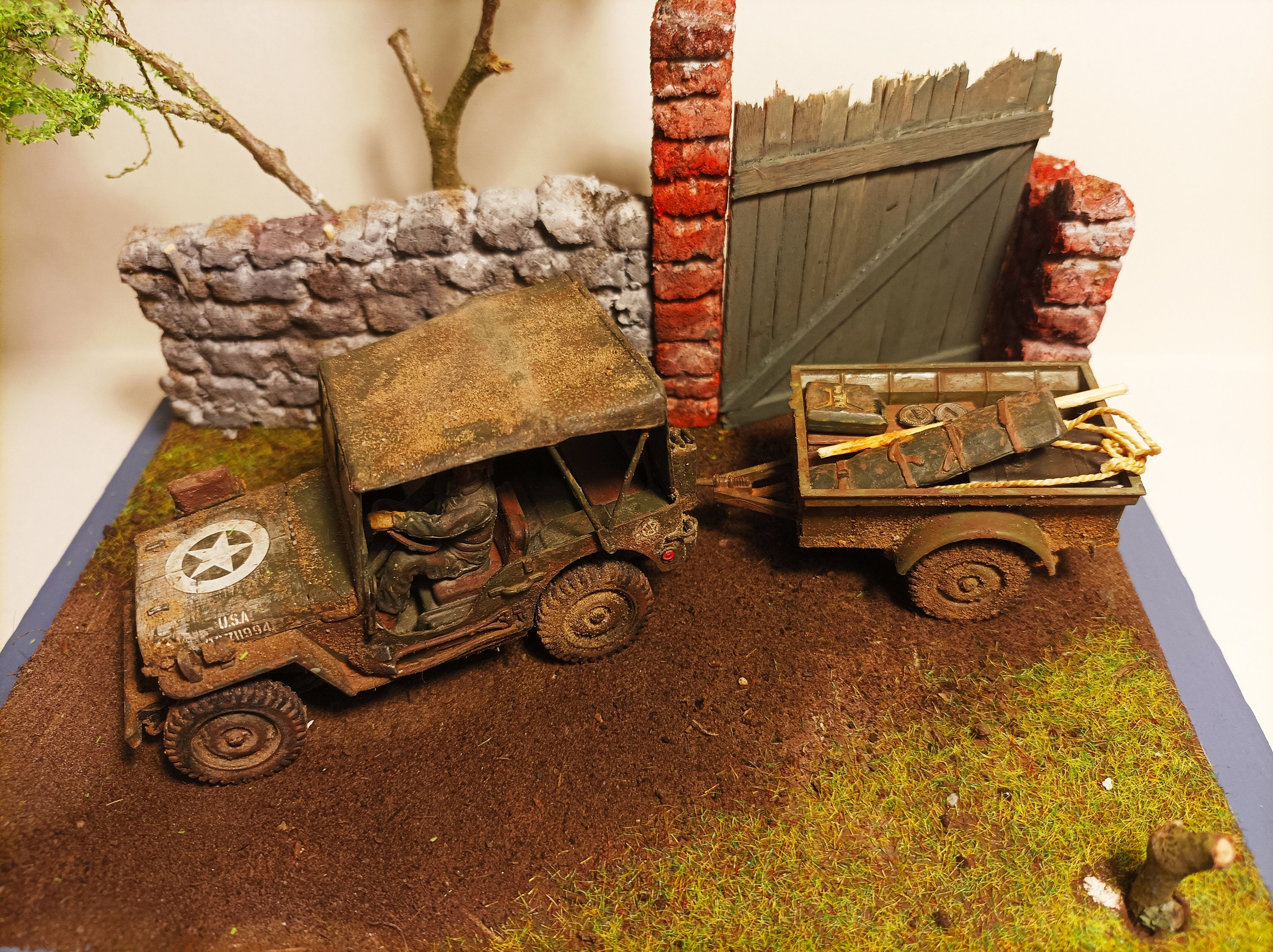 WWII Willy's Jeep + Trailer 1/35 Scale Pro Built, Paint&weathered Model ...