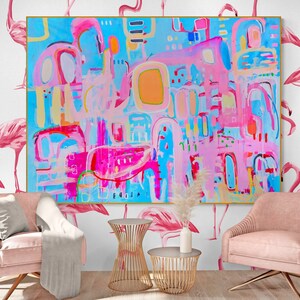 Pink Vibrant Abstract Large Canvas Wall Art Print Vibrant Horizontal ...
