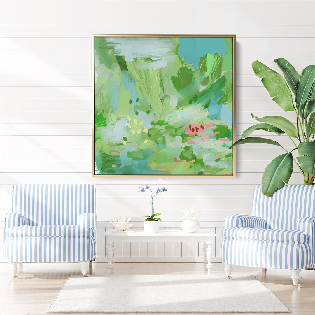 Large Landscape Abstract Floral Painting: Nature Green Contemporary ...