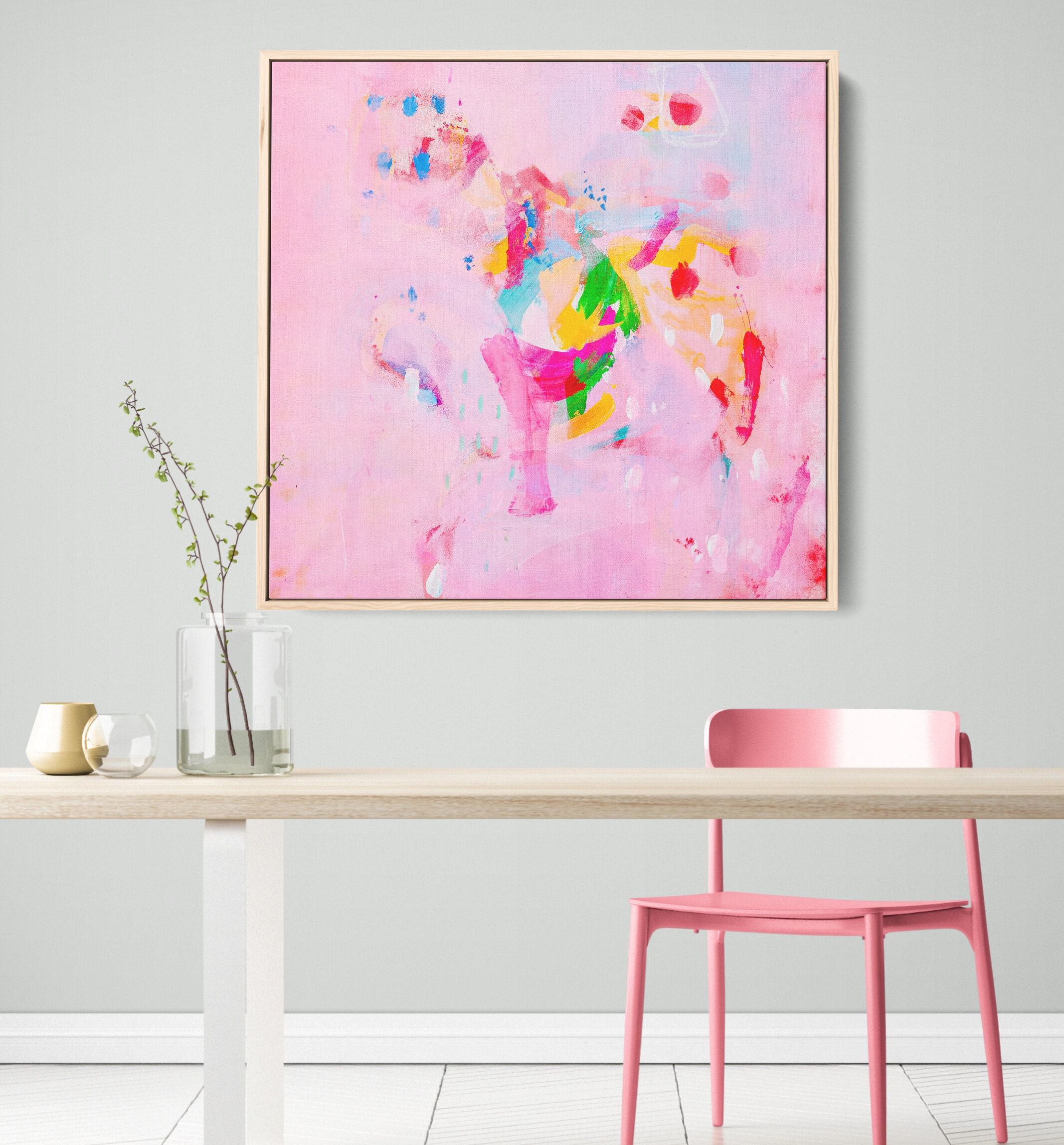 Light Pink Original Print Abstract Canvas Painting Colorful Fun Light ...