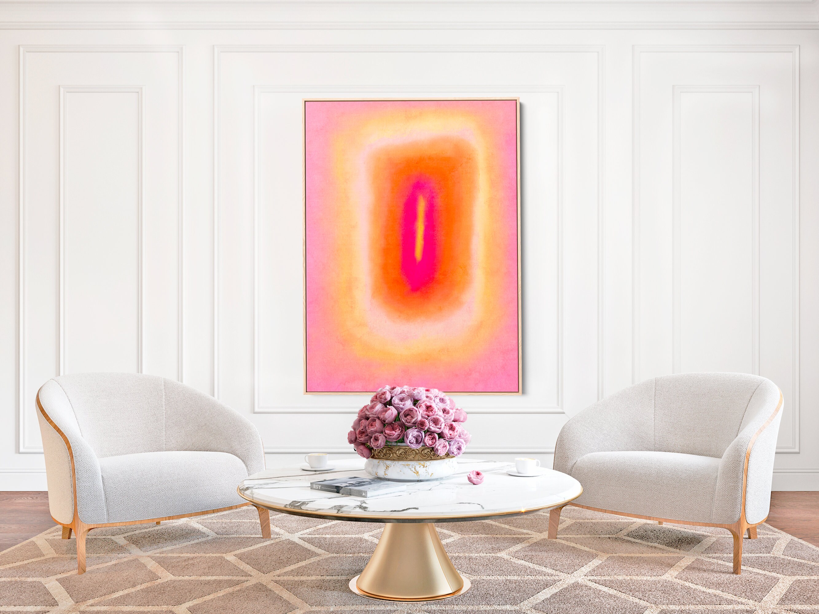 Soft Abstract Painting, Pink Orange Abstract Canvas Art, Extra Large ...