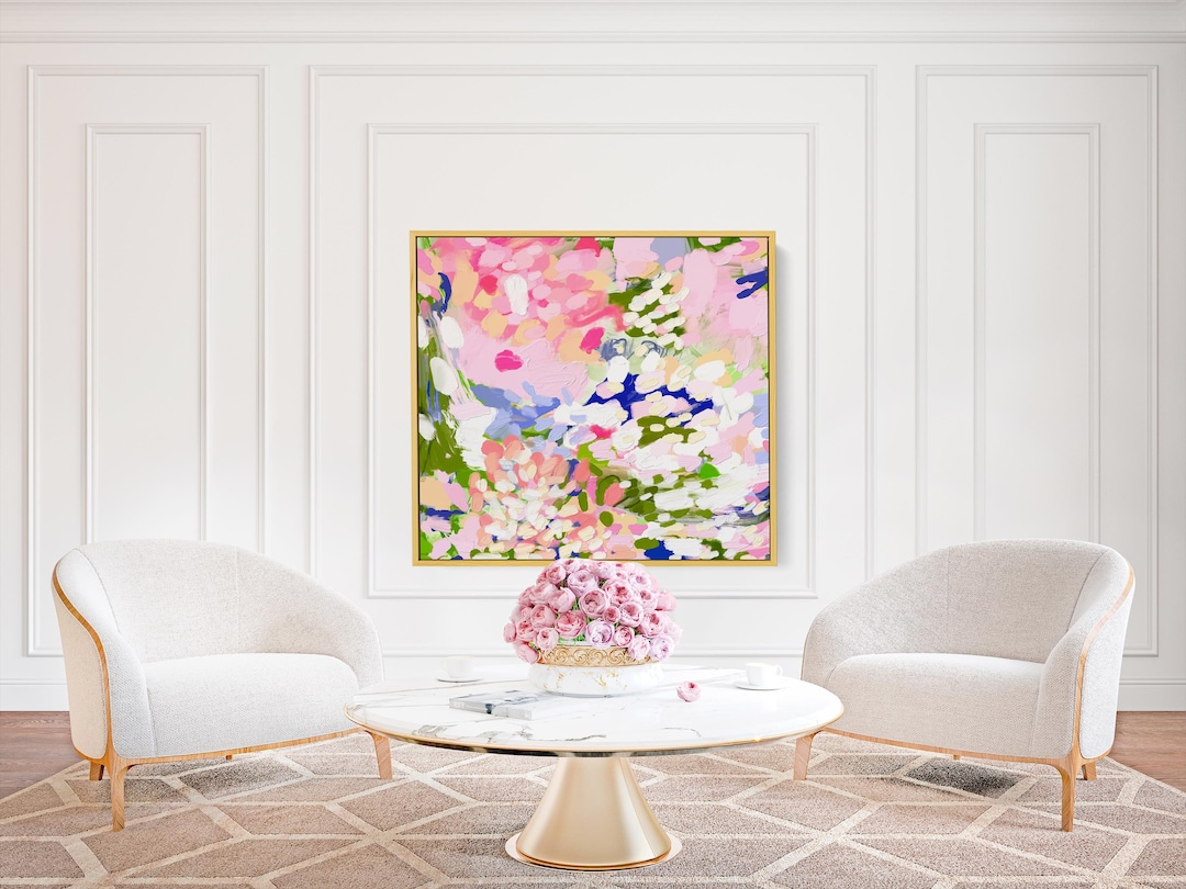 Pink Hydrangea Abstract Wall Art: Grandmillennial Floral Canvas - Etsy