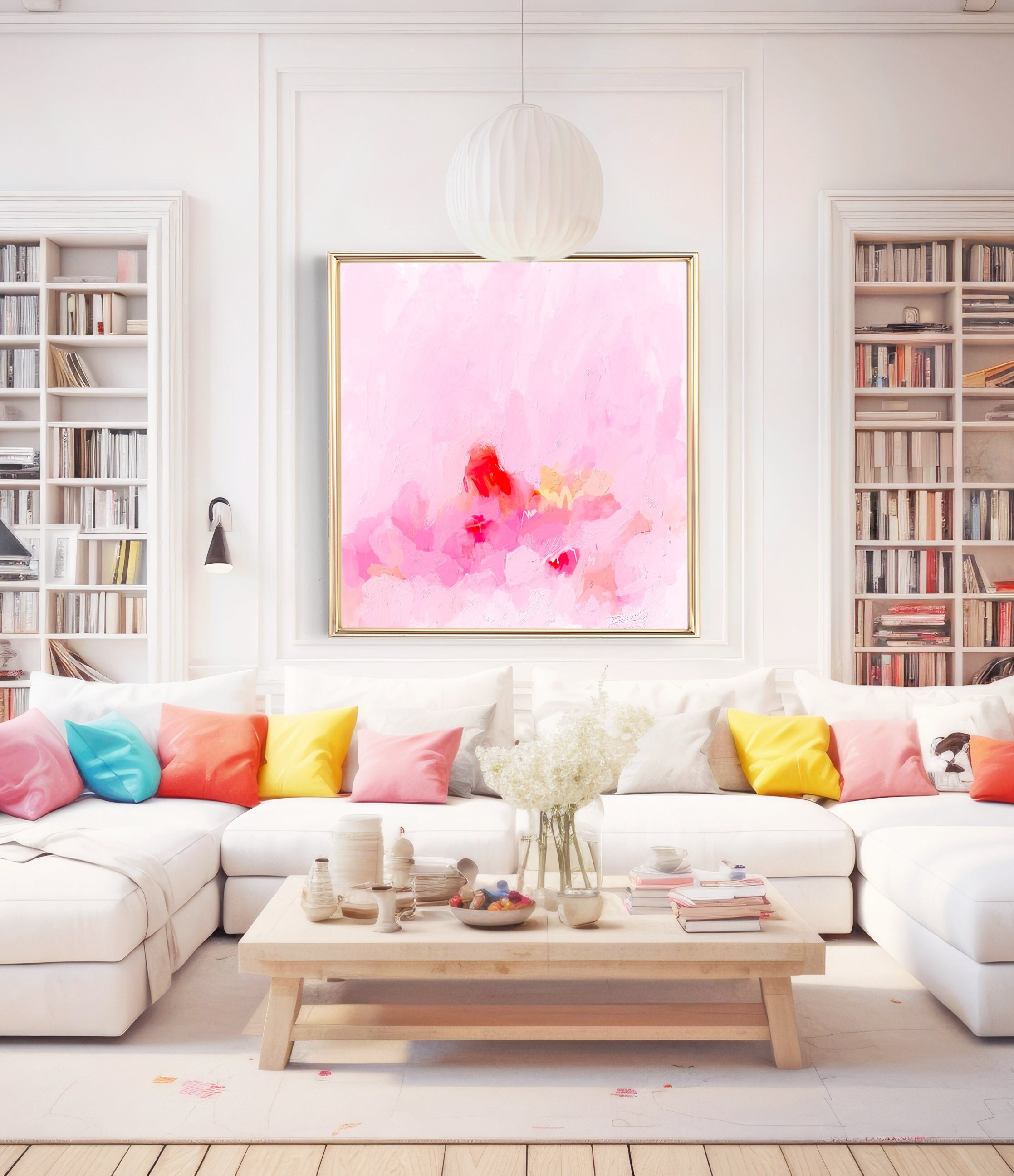 Blush Pink Painting, Large Pink Wall Art, Abstract Pink Home Decor ...