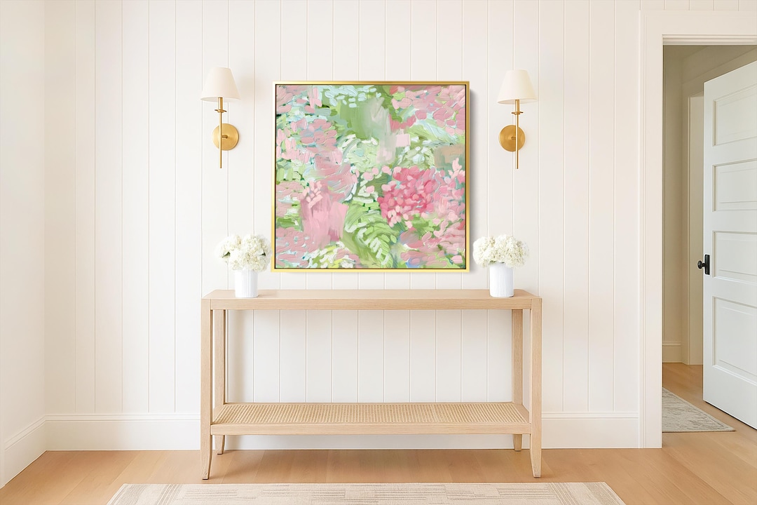 Hydrangea Abstract Art Print: Pink and Green Floral Impressionist ...