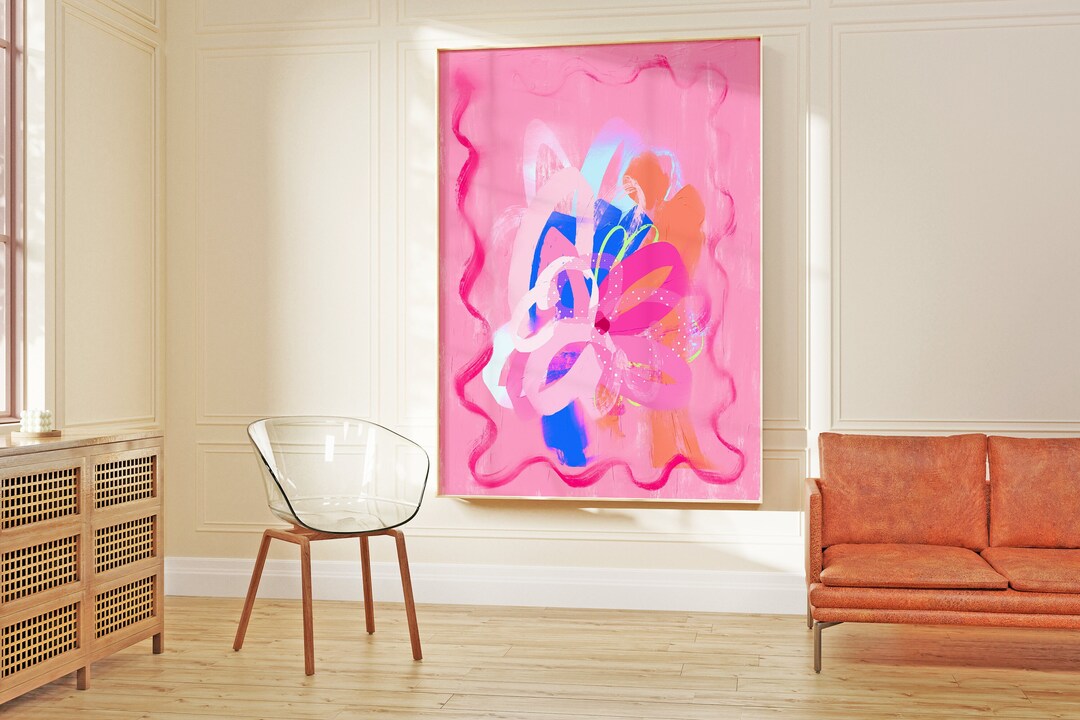 Pink Wall Art, Maximalist Abstract Painting on Canvas, Large Eclectic ...