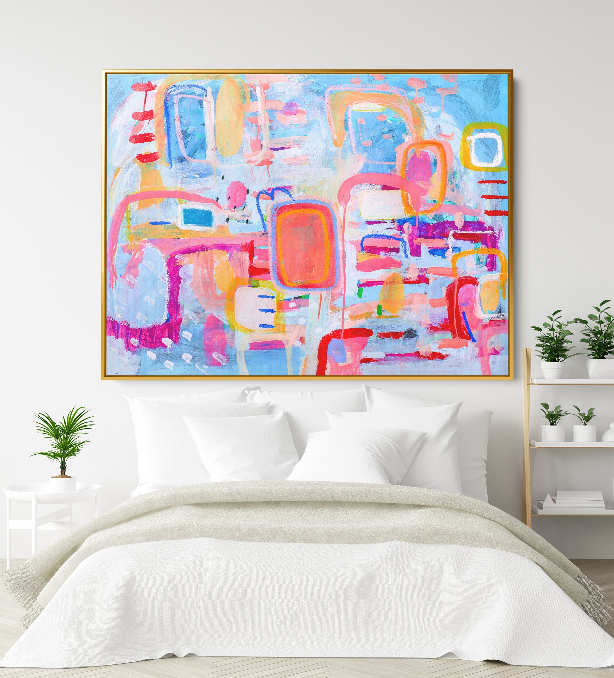 Bright Colorful Wall Art Abstract Painting on Canvas Chic Large ...