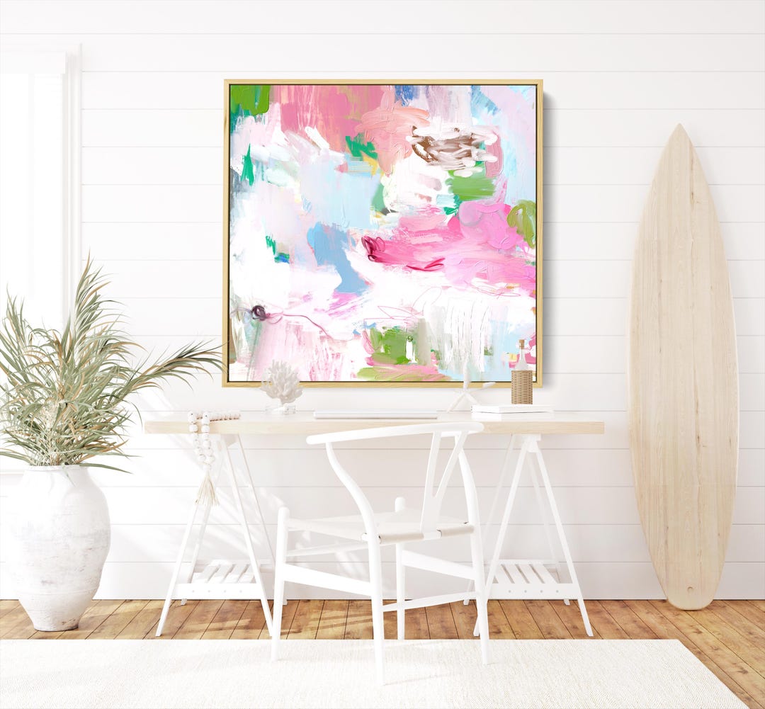 Pink Abstract Floral Painting: Grandmillennial Wall Art - Etsy