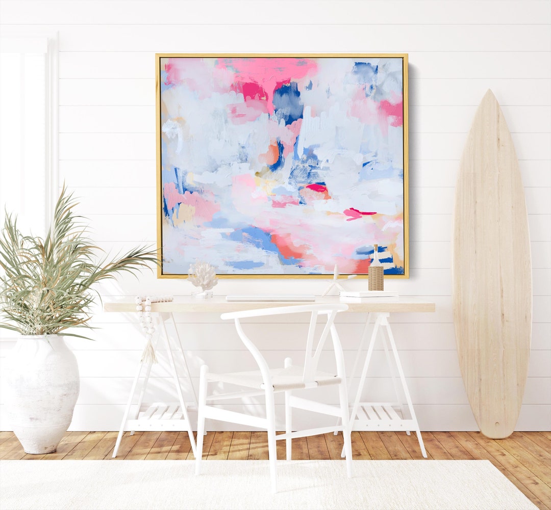 Bright Preppy Abstract Painting, Colorful Extra Large Wall Art, Light ...