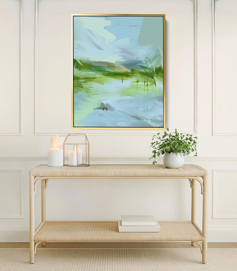 Framed Blue and Green Abstract Canvas Wall Art: Coastal Home Decor - Etsy