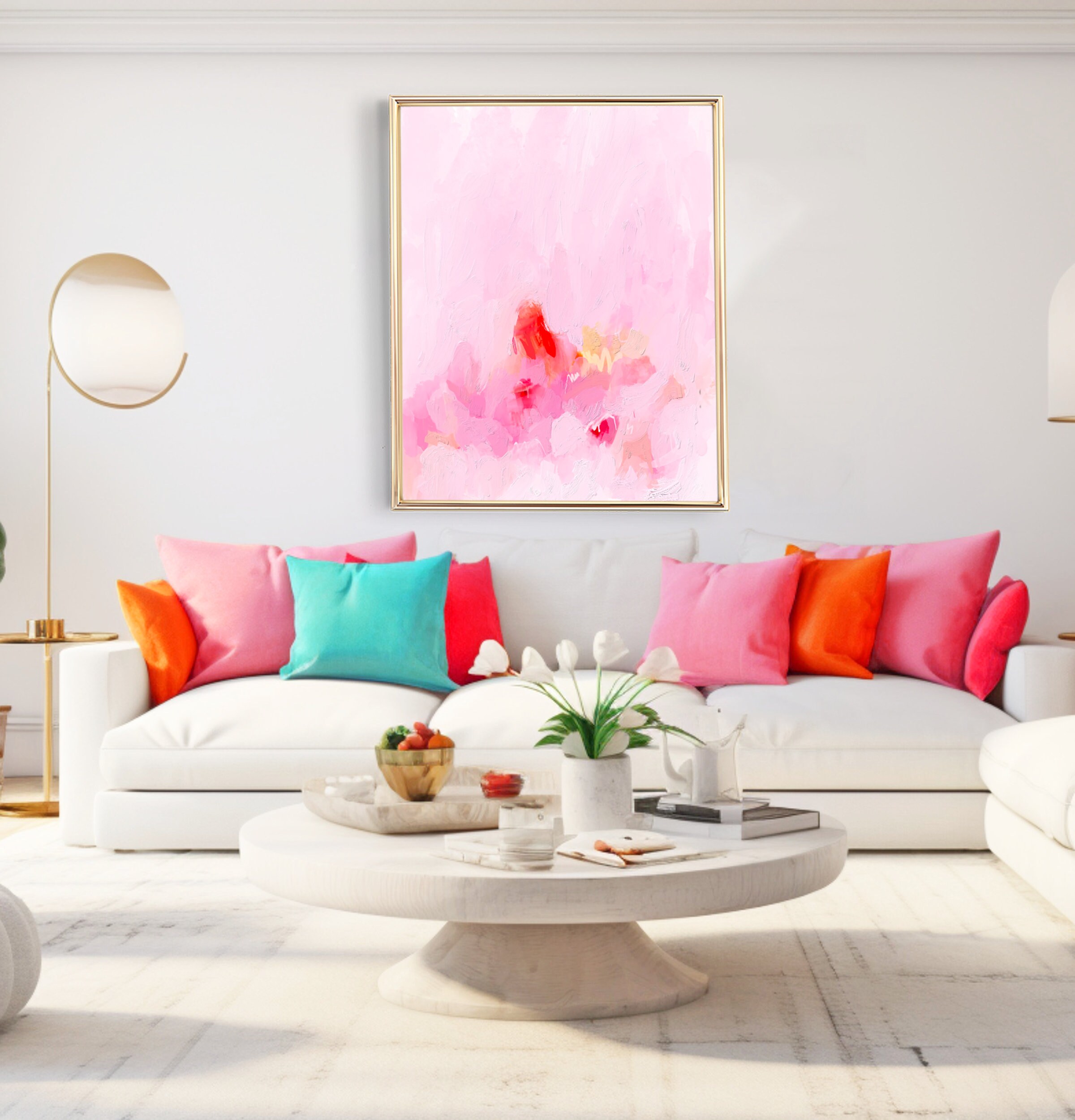 Blush Pink Painting, Large Pink Wall Art, Abstract Pink Home Decor ...