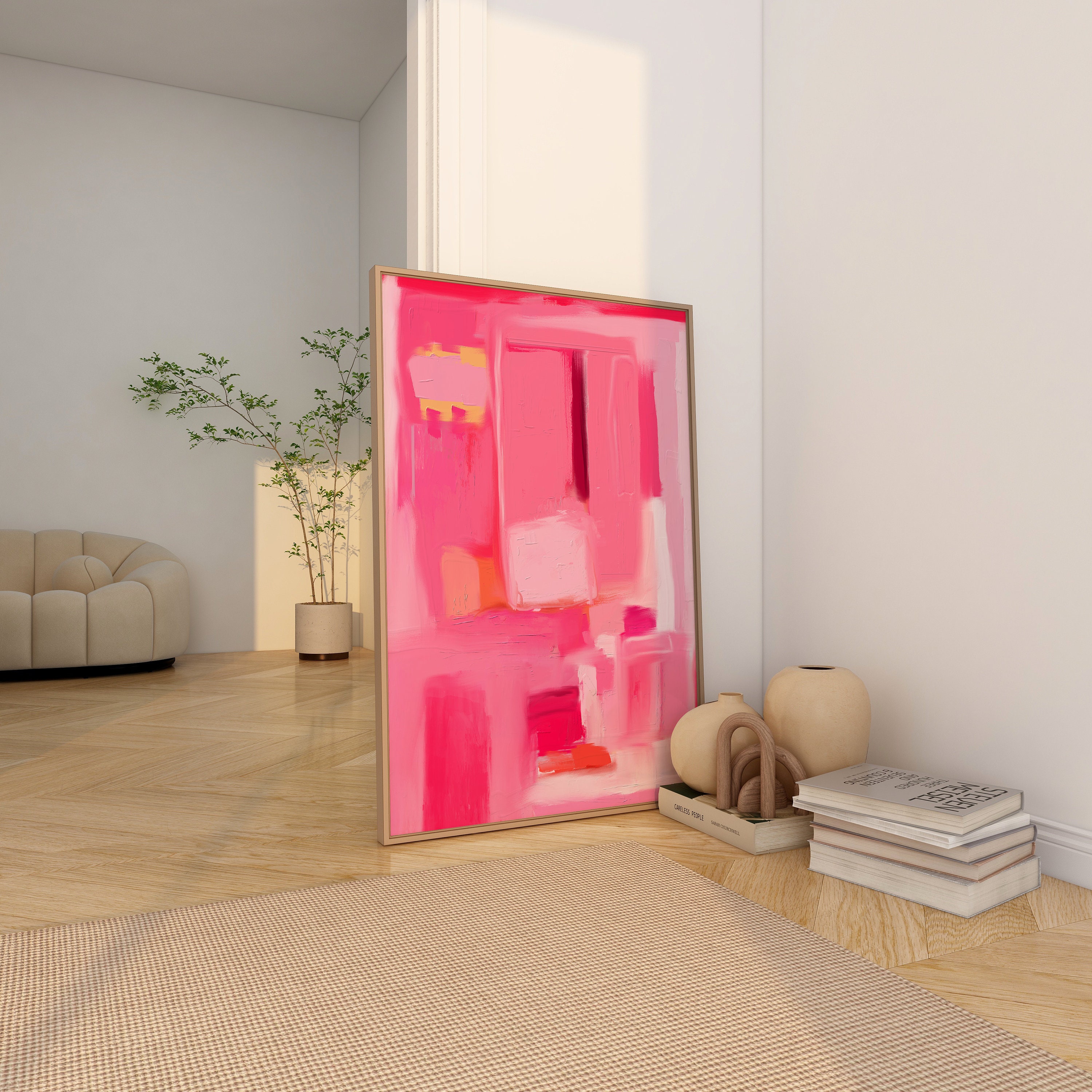 Light Pink Abstract Painting Print: Boho Eclectic Wall Art - Etsy
