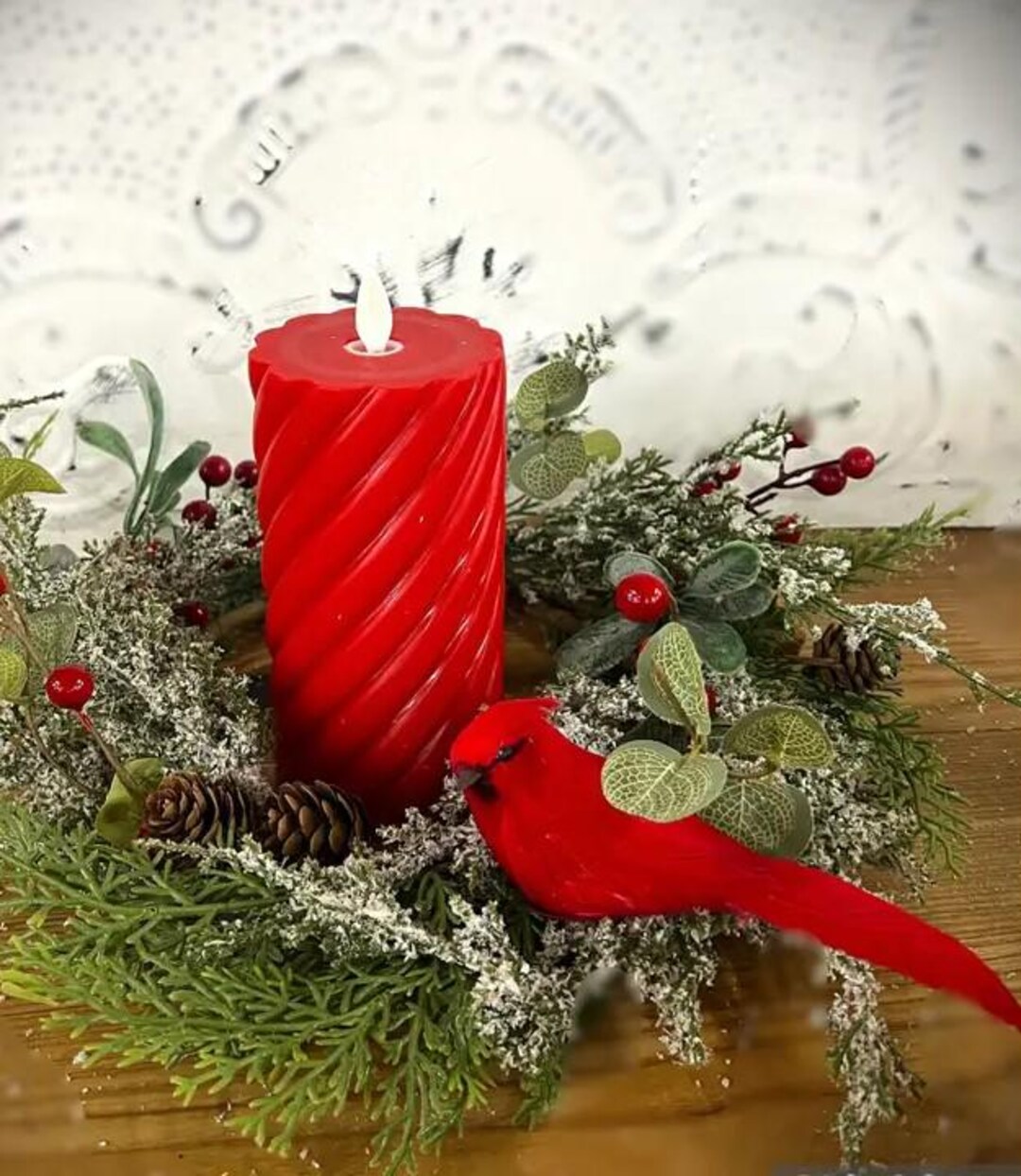 Wings of Grace Cardinal Mini Wreath or Large Candle Ring - 13" Wide/6.5 ...