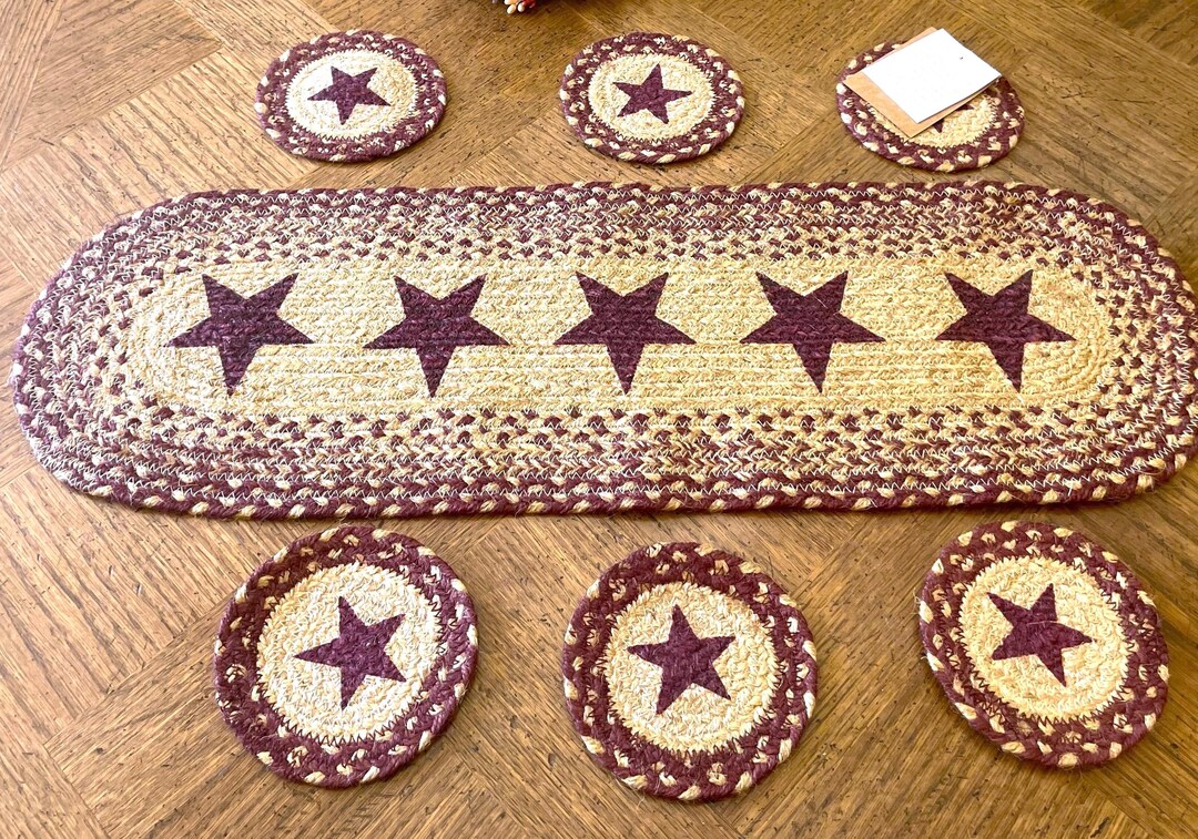 Tan/burgundy Runner & Coaster Set - Etsy