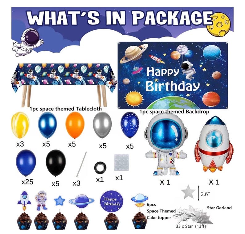 96pcs Outer Space Astronaut Party Decorations - Galaxy Themed Party ...