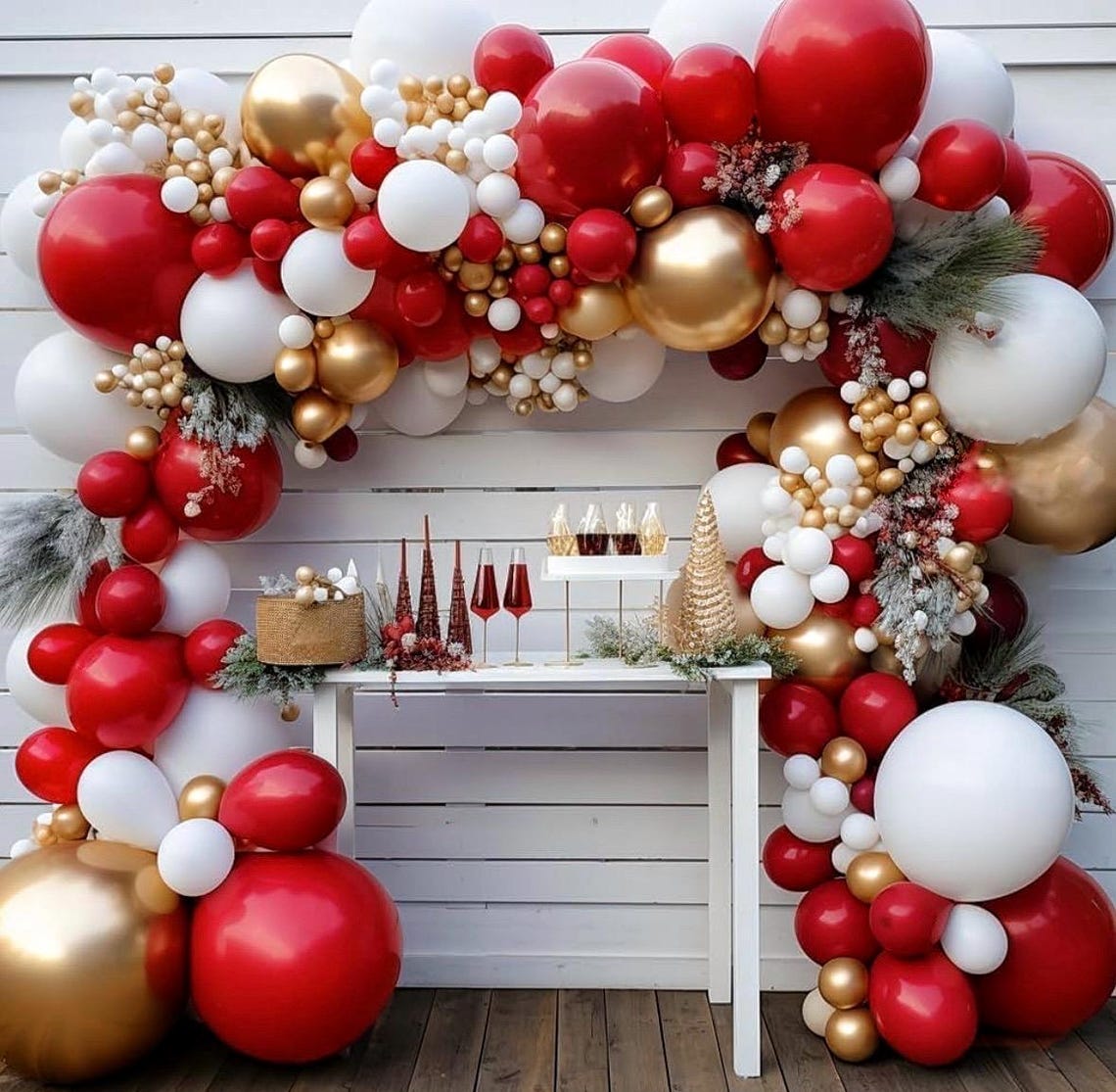 Red White Gold Balloon Arch Double Stuffed Red and White Balloons Matte ...
