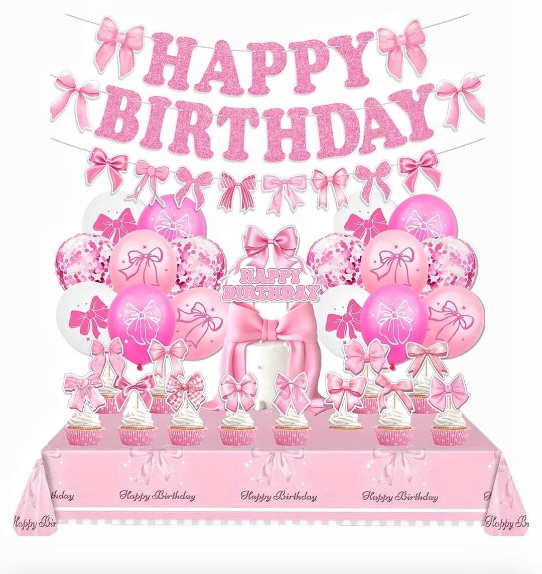 Pink Bow Birthday Party Decorations,girls Birthday Decorations, Include ...