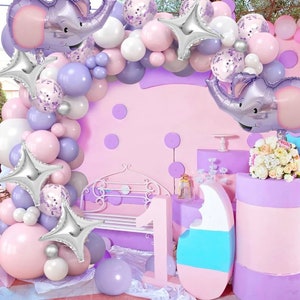 129PCS Elephant Baby Shower Balloon Arch for Girl Purple Pink Confetti ...