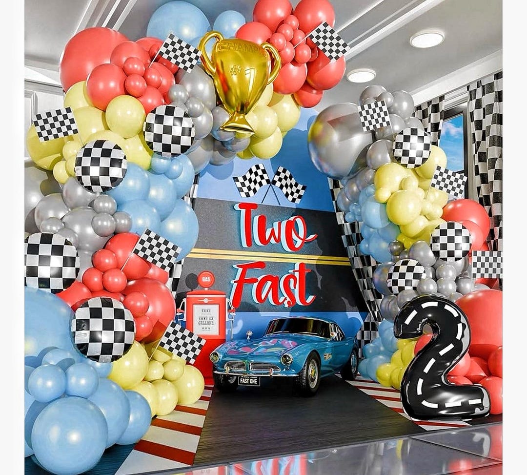 Two Fast Race Car Balloon Arch Kit With Bonus Trophy & Number 2,cars ...