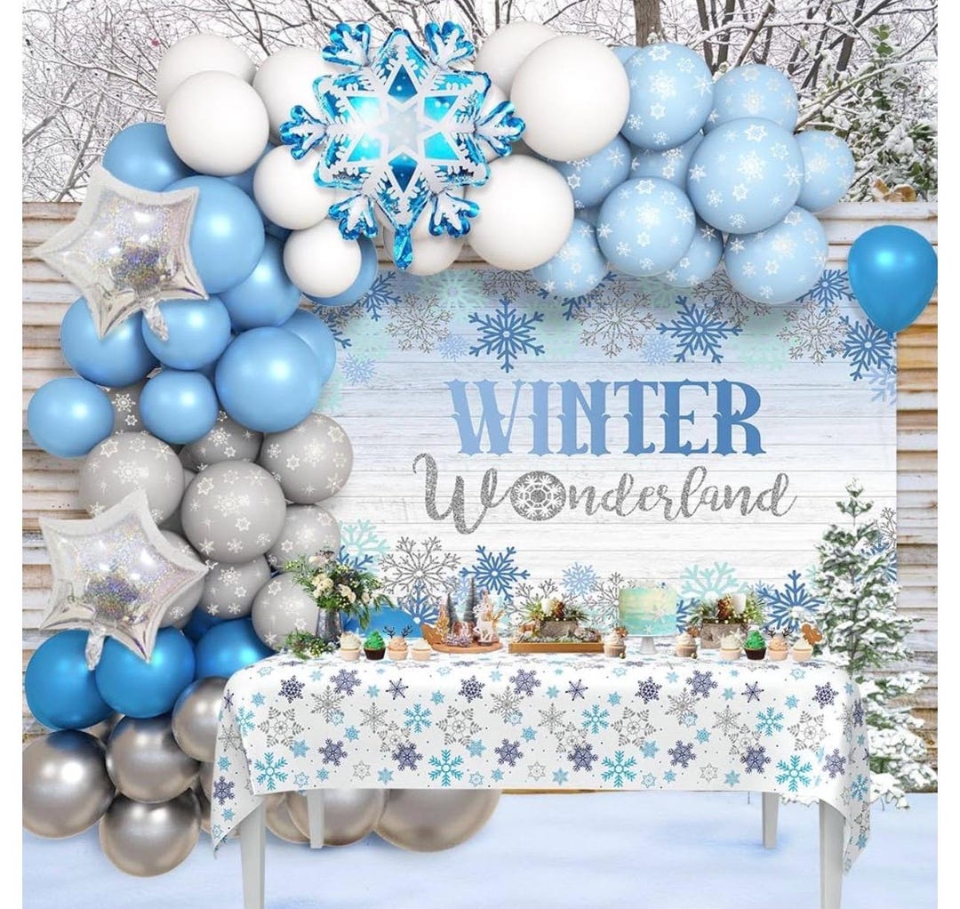 113pcs Winter Wonderland Decorations Blue Snowflake Balloon Garland ...