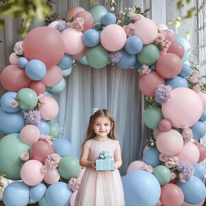 Pink Blue Green Balloons Garland Kit, Double Stuffed Dusty Green Light Blue Blush Dusty Pink ...
