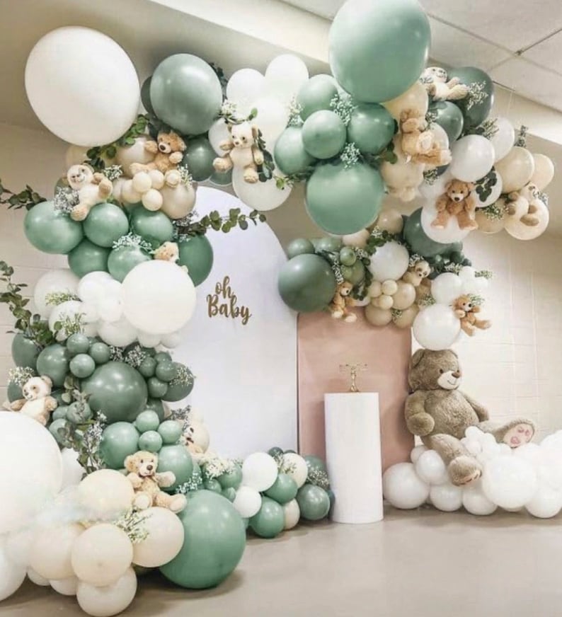 Sage Green White Balloon Garland Double Stuffed Dusty Green Balloons ...