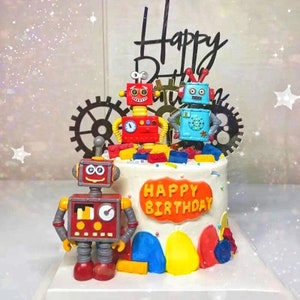 11 Pcs Robot Cake Toppers for Boys Robot Birthday Cake Topper Gear ...